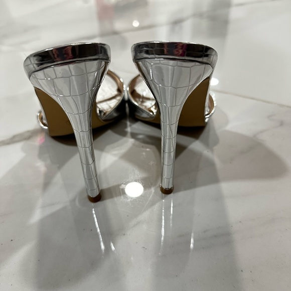 Shoes | Silver Metallic Croc Heels | Poshmark